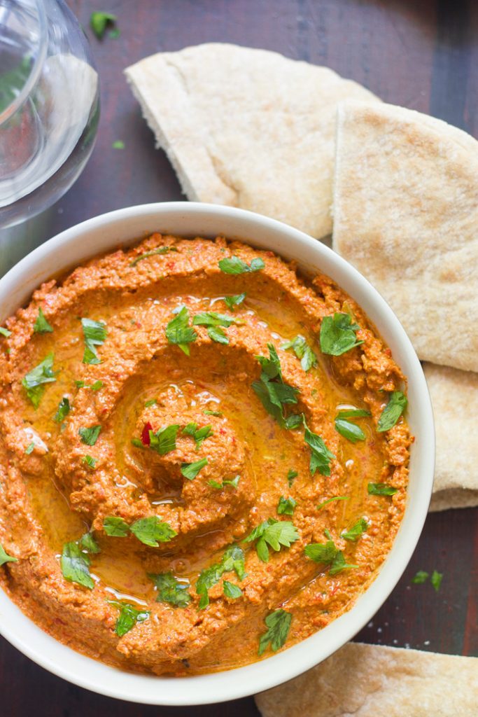 Muhammara (Roasted Red Pepper & Walnut Dip) - Connoisseurus Veg