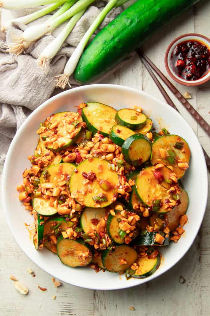 Chili Crunch Cucumber Salad - Connoisseurus Veg