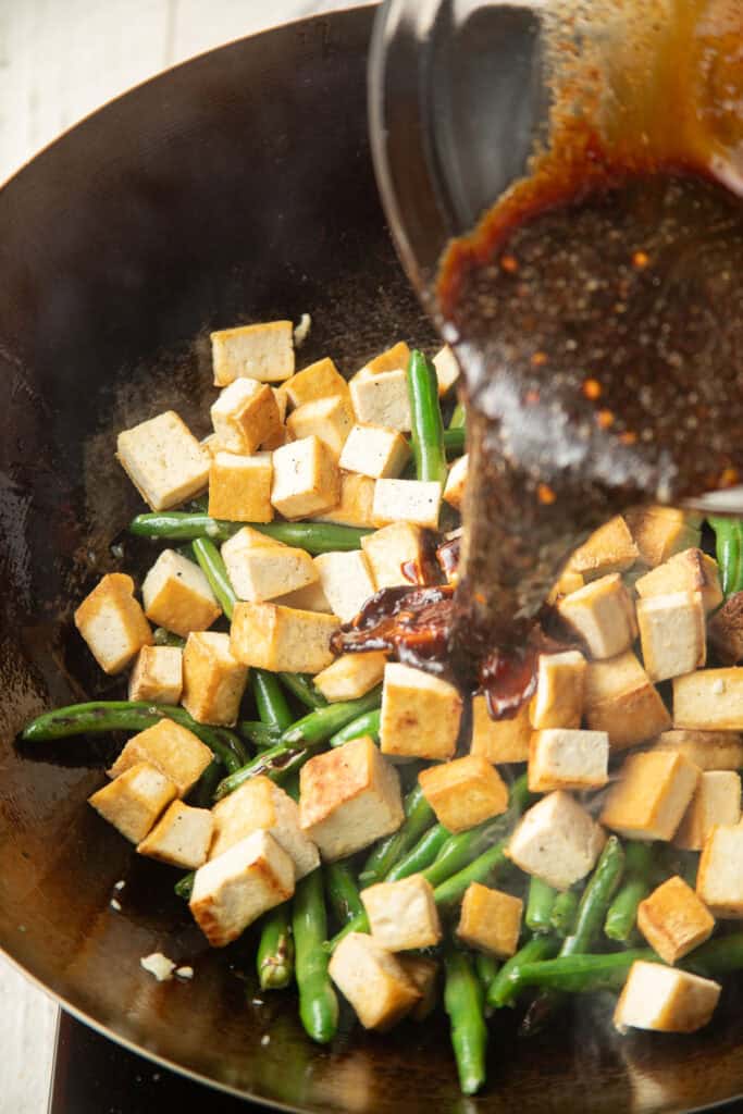 Sesame Garlic Stir-Fried Tofu & Green Beans - Connoisseurus Veg