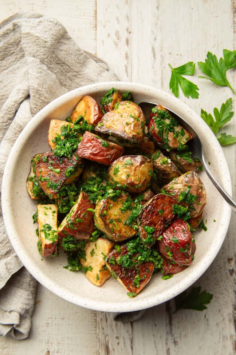Roasted Chimichurri Potatoes - Connoisseurus Veg